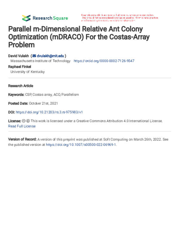 (PDF) Parallel m-Dimensional Relative Ant Colony Optimization (mDRACO ...