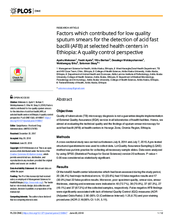 (PDF) Factors which contributed for low quality sputum smears for the ...
