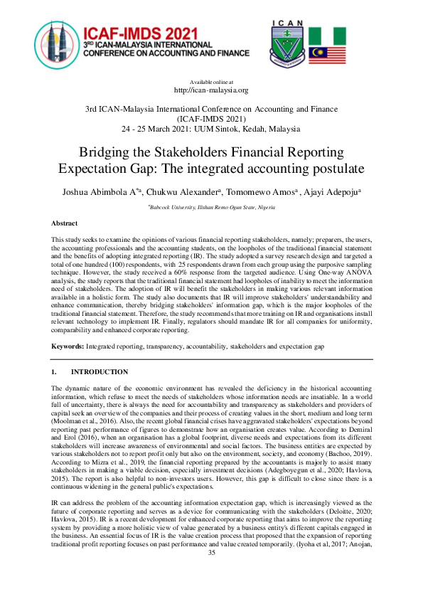 (PDF) Bridging the Stakeholders Financial Reporting Expectation Gap ...