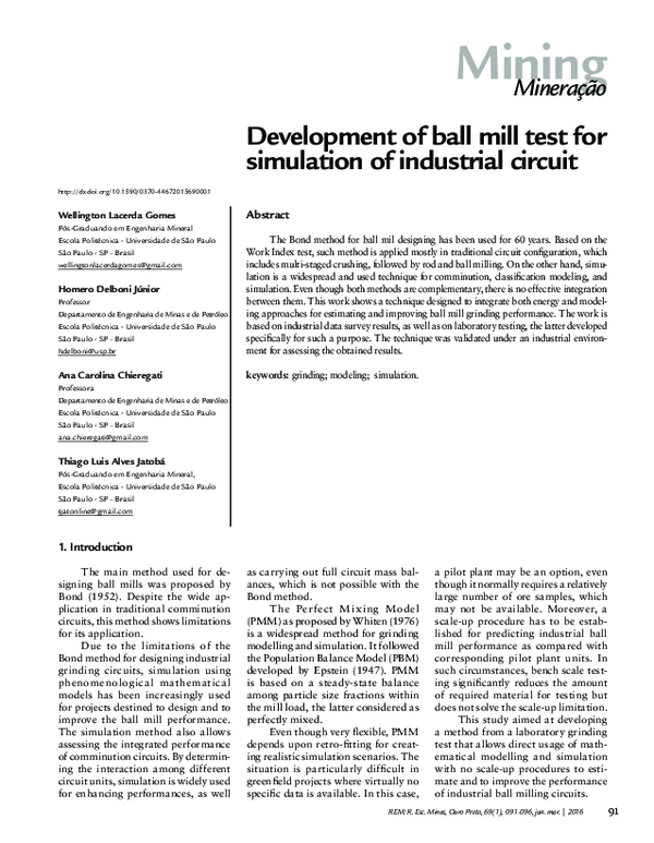 (PDF) Development of ball mill test for simulation of industrial circuit