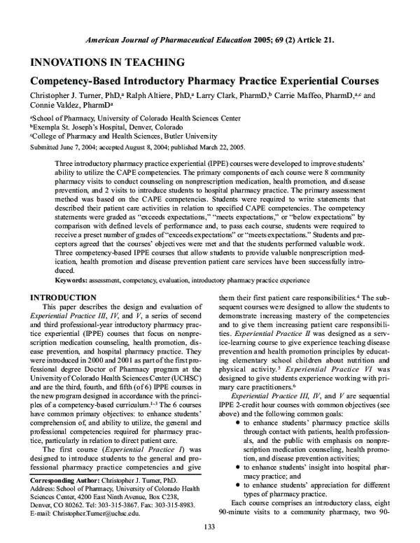 (PDF) Competency-Based Introductory Pharmacy Practice Experiential Courses