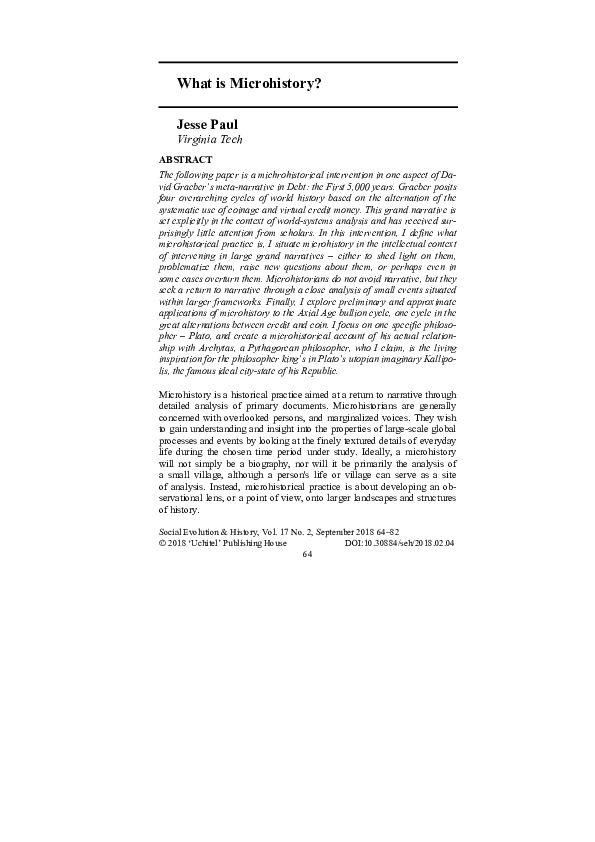 (PDF) What is Microhistory?