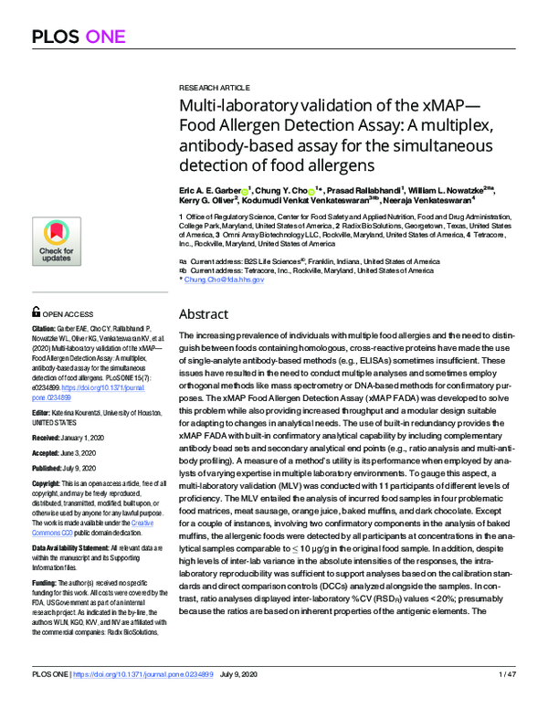 Pdf Multi Laboratory Validation Of The Xmap—food Allergen Detection Assay A Multiplex