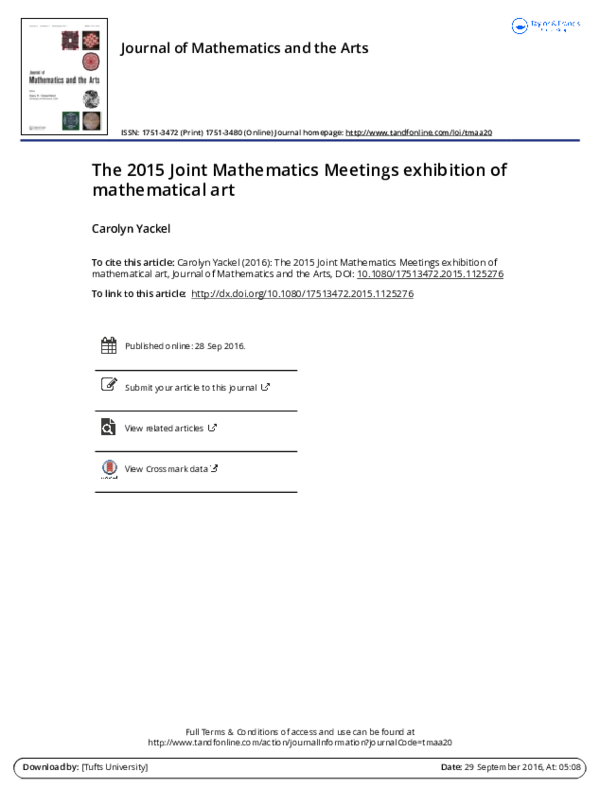 (PDF) The 2015 Joint Mathematics Meetings exhibition of mathematical art