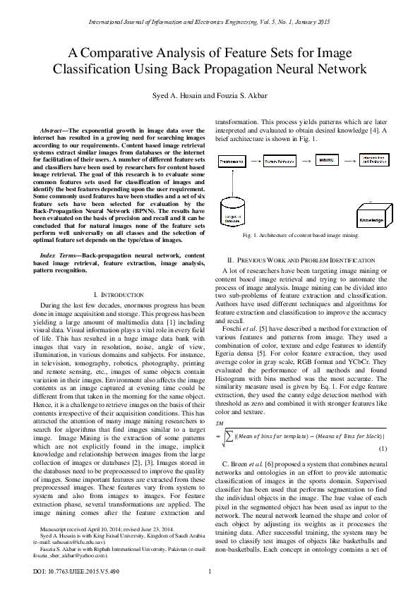(PDF) A Comparative Analysis of Feature Sets for Image Classification ...