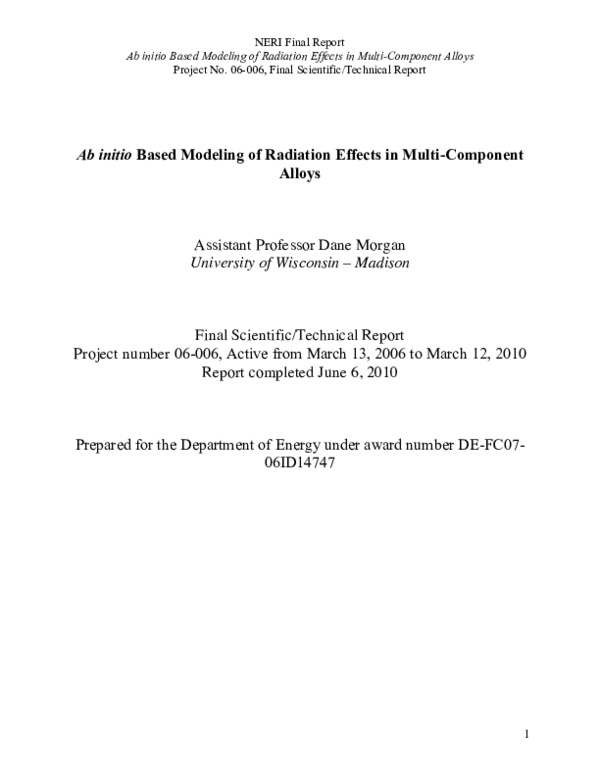 (PDF) Ab initio Based Modeling of Radiation Effects in Multi-Component ...