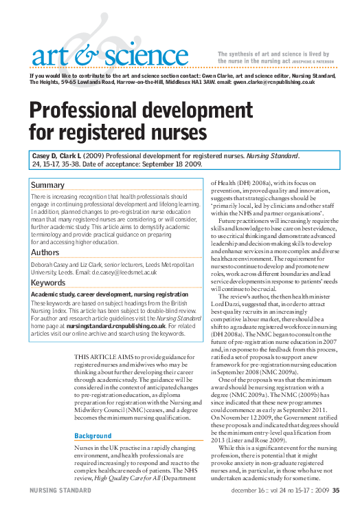 (PDF) Professional development for registered nurses