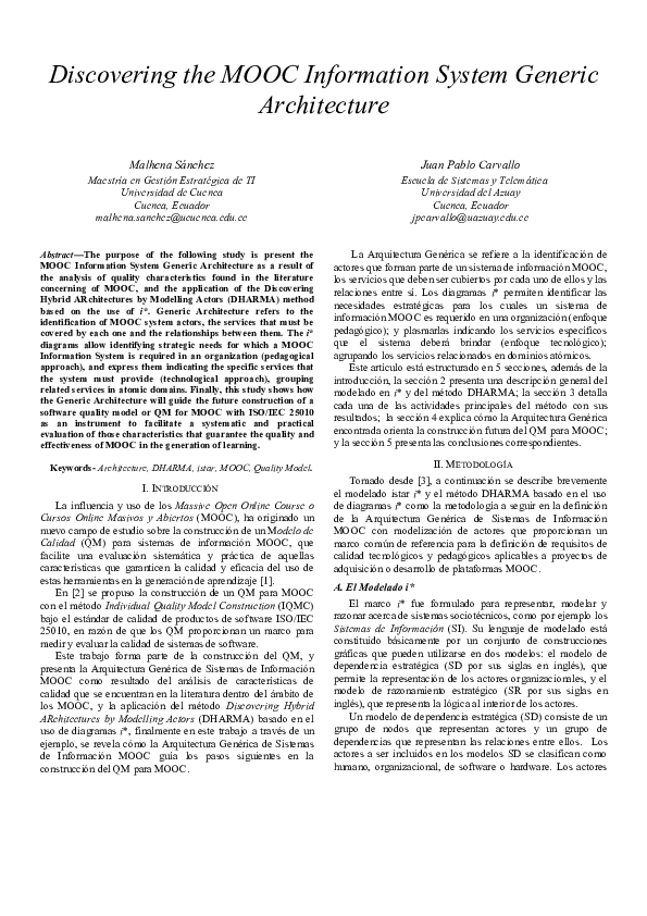 (PDF) Discovering the MOOC information system generic architecture
