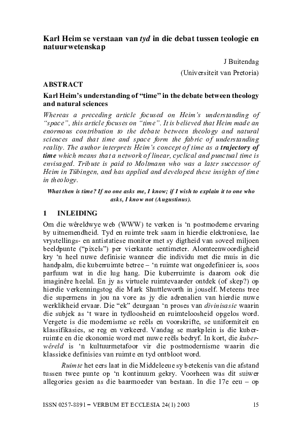 (PDF) Karl Heim se verstaan van tyd in die debat tussen teologie en ...