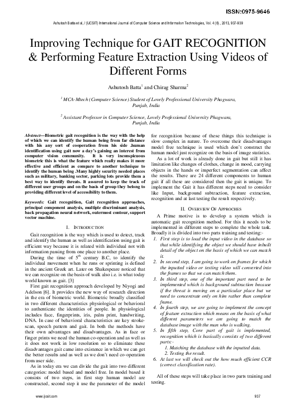 (PDF) Improved Technique for Gait Reconigition & Performing Feature ...