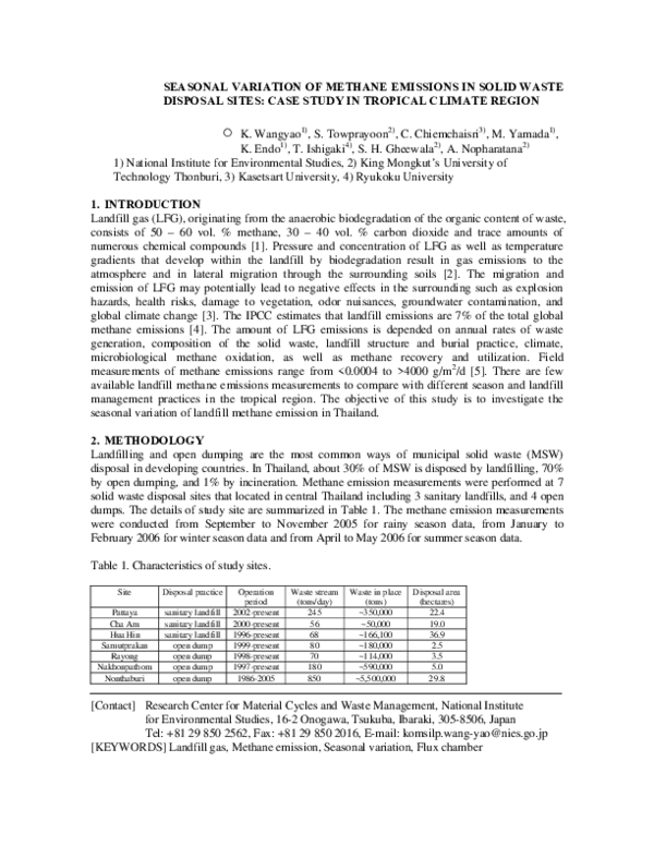 (PDF) Seasonal Variation of Methane Emissions in Solid Waste Disposal ... (PDF) Seasonal Variation of Methane Emissions in Solid Waste Disposal ...