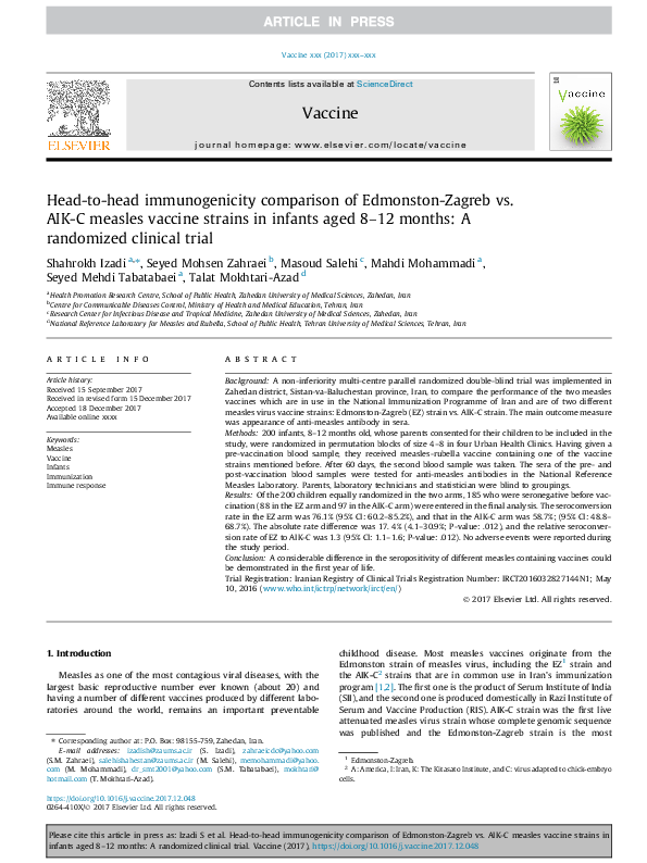(PDF) Immunogenicity of Measles Vaccine Strains in Infants
