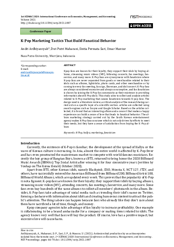 (PDF) K-Pop Marketing Tactics That Build Fanatical Behavior