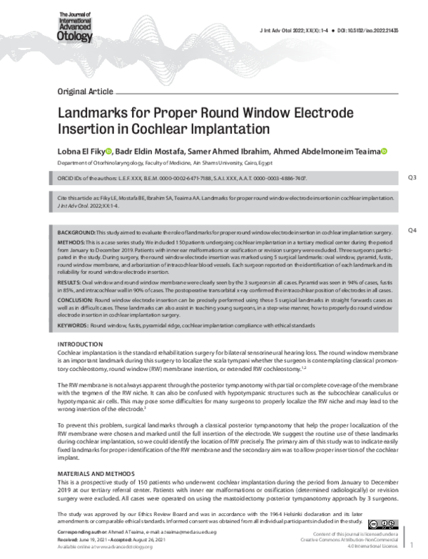 (PDF) Landmarks for Proper Round Window Electrode Insertion in Cochlear ...