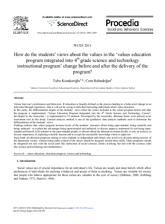 (PDF) How do the students ‘views about the values in the’ values ...