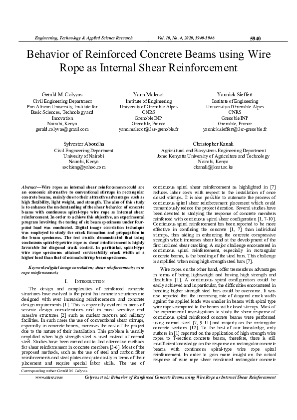 (PDF) Behavior of Reinforced Concrete Beams using Wire Rope as Internal ...