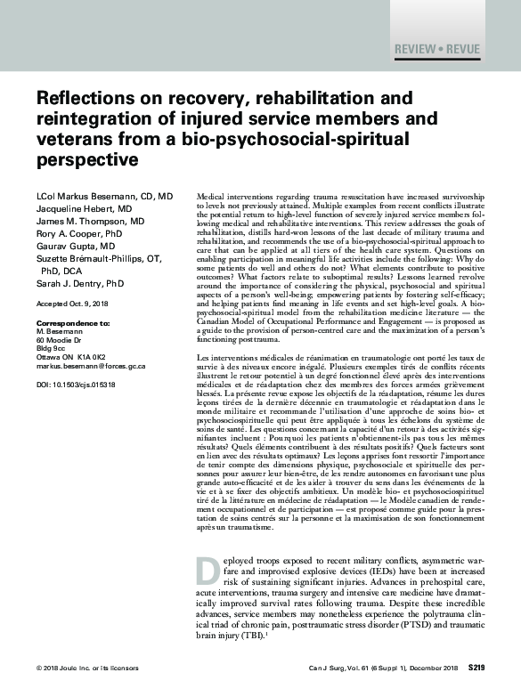(PDF) Reflections on recovery, rehabilitation and reintegration of ...