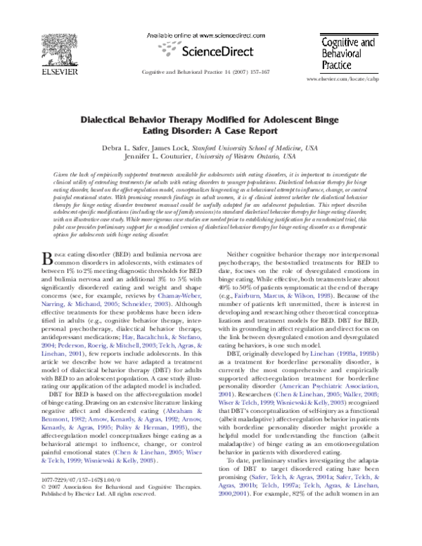 (PDF) Dialectical Behavior Therapy Modified for Adolescent Binge Eating ...