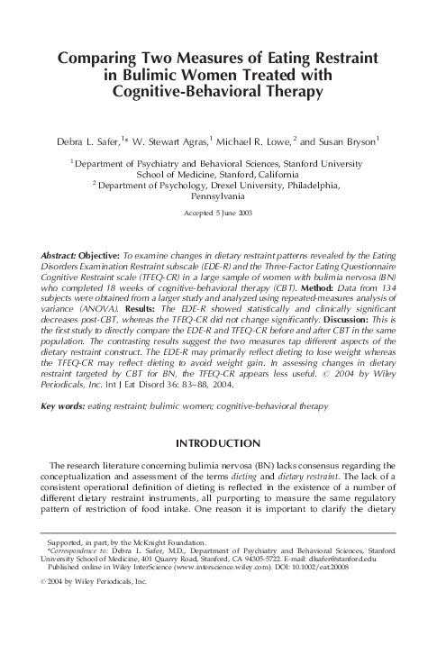 (PDF) Comparing two measures of eating restraint in bulimic women ...