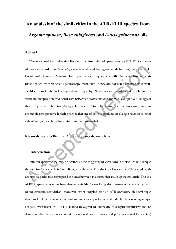 (PDF) An Analysis of the Similarities in the ATR-FTIR Spectra fromArgania spinosa, Rosa ...