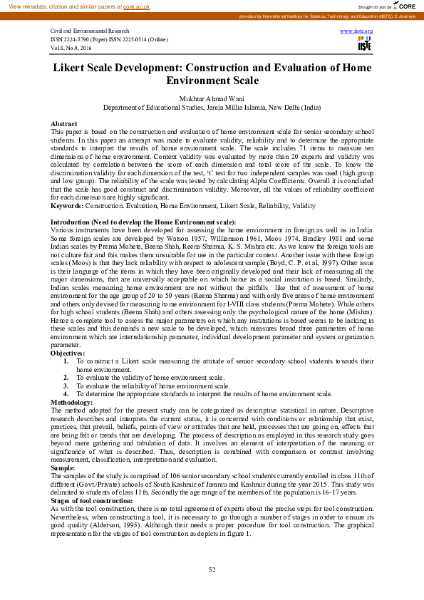 (PDF) Likert Scale Development: Construction and Evaluation of Home ...