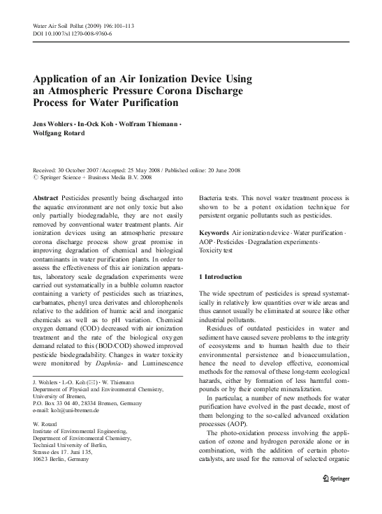 (PDF) Application of an Air Ionization Device Using an Atmospheric ...