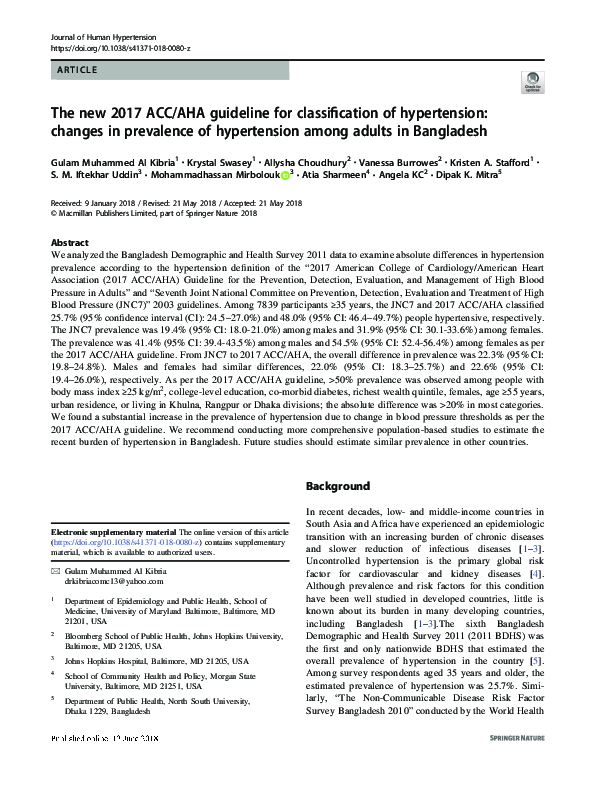 (PDF) The new 2017 ACC/AHA guideline for classification of hypertension ...
