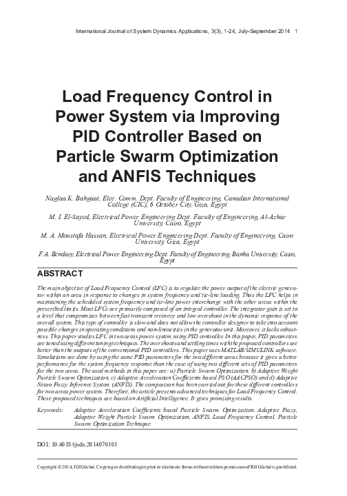 (PDF) Load Frequency Control in Power System via Improving PID Controller Based on Particle ...