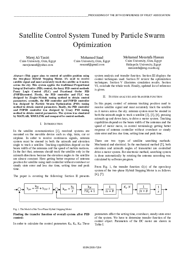 (PDF) Satellite Control System Tuned by Particle Swarm Optimization