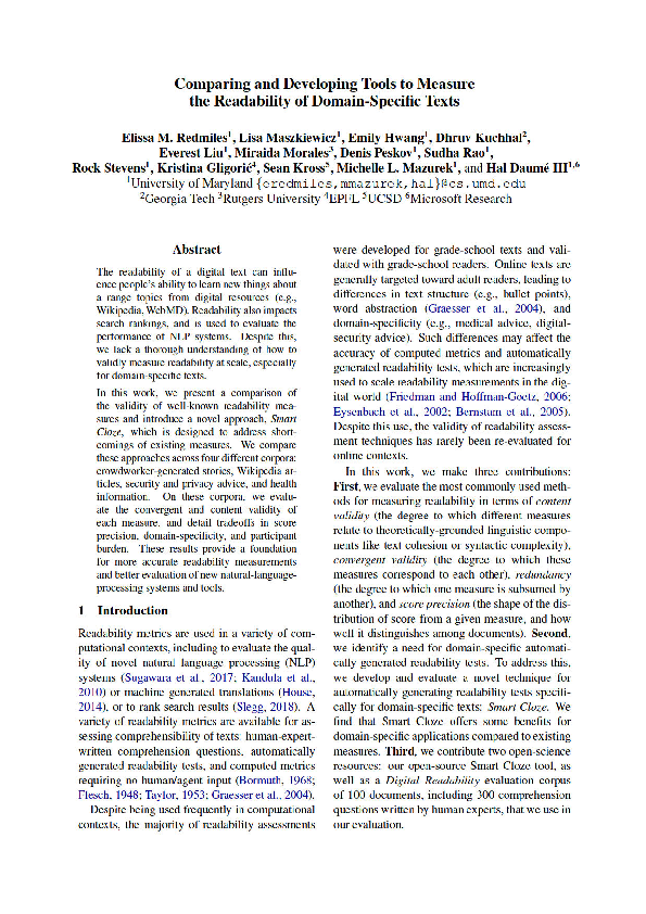 Pdf Comparing And Developing Tools To Measure The Readability Of Domain Specific Texts