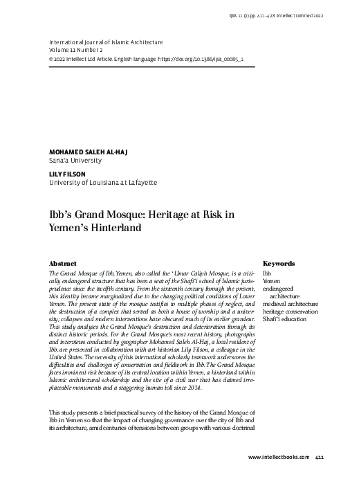 (PDF) Ibb's Grand Mosque: Heritage at Risk in Yemen's Hinterland