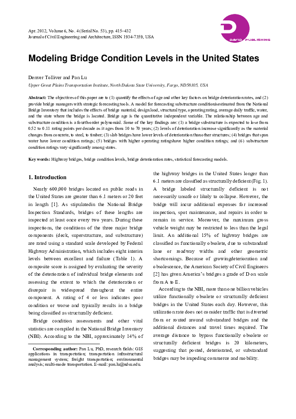(PDF) Modeling Bridge Condition Levels in the United States