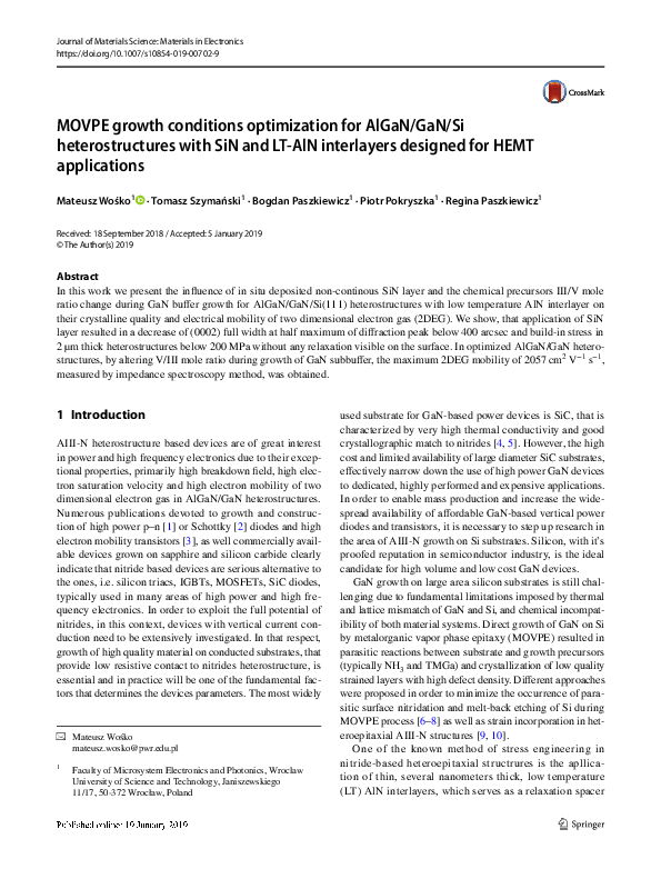 MOVPE growth conditions optimization for AlGaN/GaN/Si heterostructures with SiN and LT-AlN ...