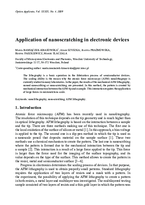 (PDF) Application of nanoscratching in electronic devices