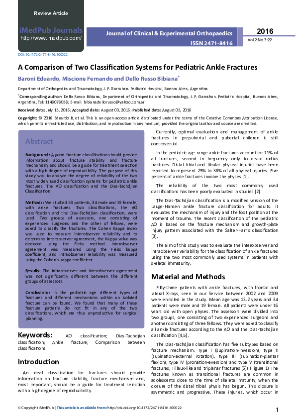 (PDF) A Comparison of Two Classification Systems for Pediatric Ankle ...