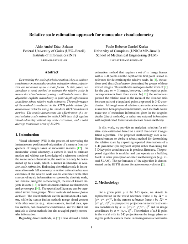 (PDF) Relative scale estimation approach for monocular visual odometry (PDF) Relative scale estimation approach for monocular visual odometry