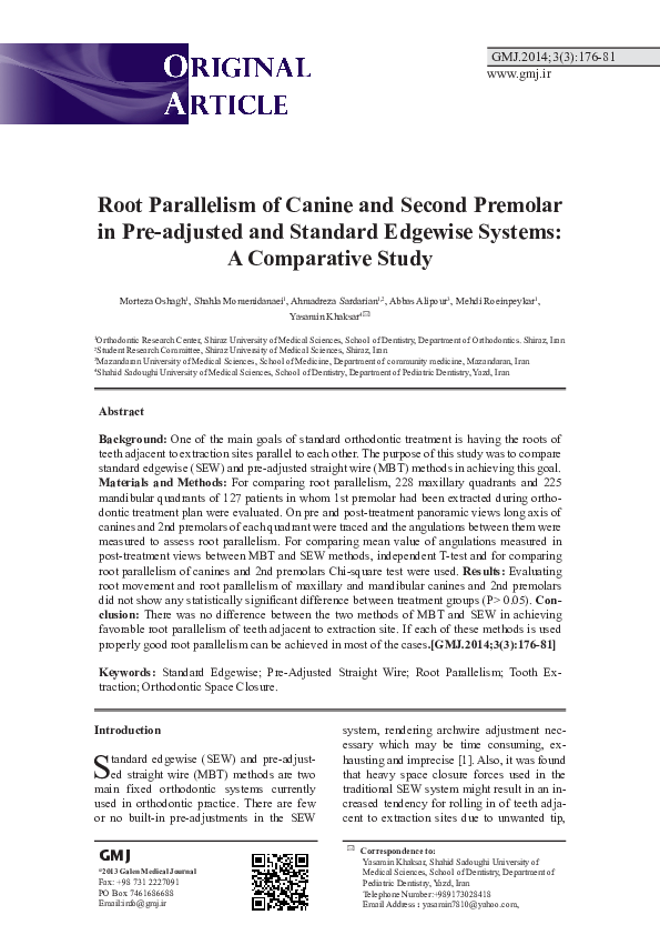 (PDF) Root Parallelism of Canine and Second Premolar in Preadjusted and ...
