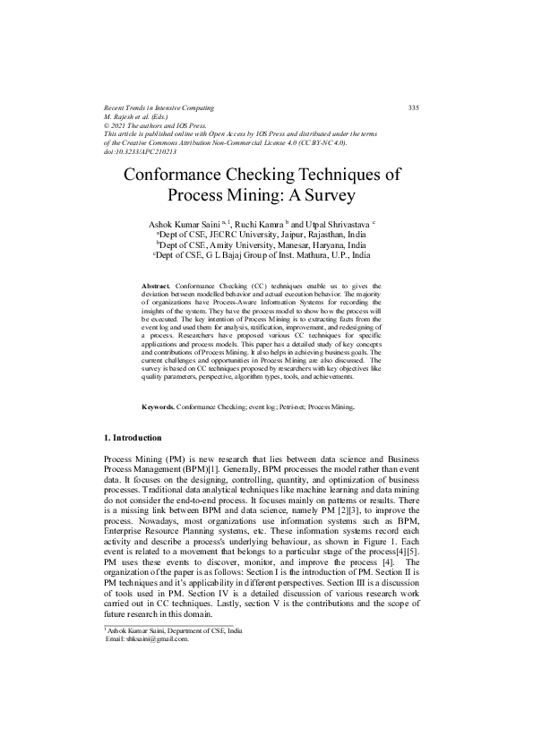 (PDF) Conformance Checking Techniques of Process Mining: A Survey | Ashok Saini - Academia.edu
