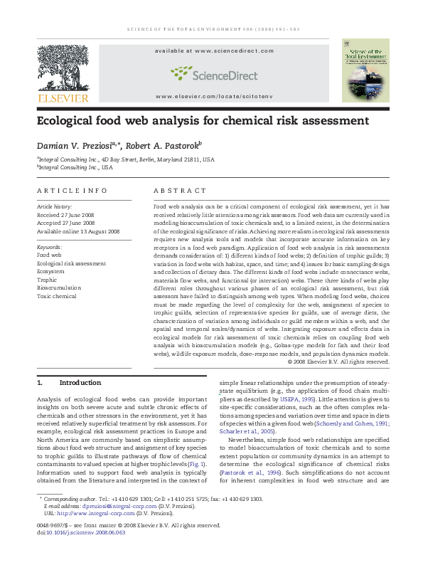 (PDF) Ecological food web analysis for chemical risk assessment