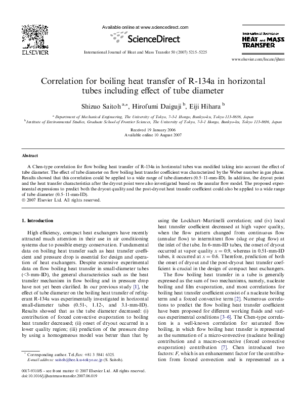 (PDF) Correlation for boiling heat transfer of R-134a in horizontal ...
