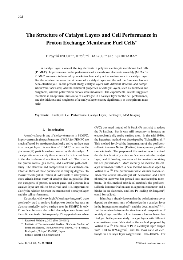 (PDF) The Structure of Catalyst Layers and Cell Performance in Proton ...