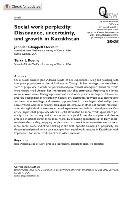 (PDF) Social work perplexity: Dissonance, uncertainty, and growth in ...