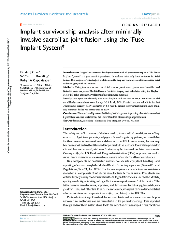 Pdf Implant Survivorship Analysis After Minimally Invasive Sacroiliac