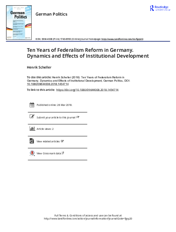 (PDF) Ten Years of Federalism Reform in Germany. Dynamics and Effects ...