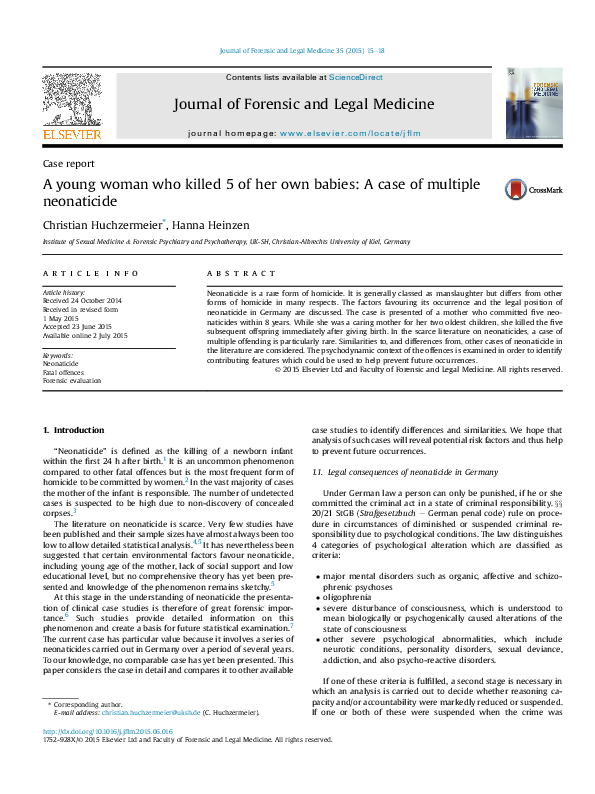 (PDF) A young woman who killed 5 of her own babies: A case of multiple ...
