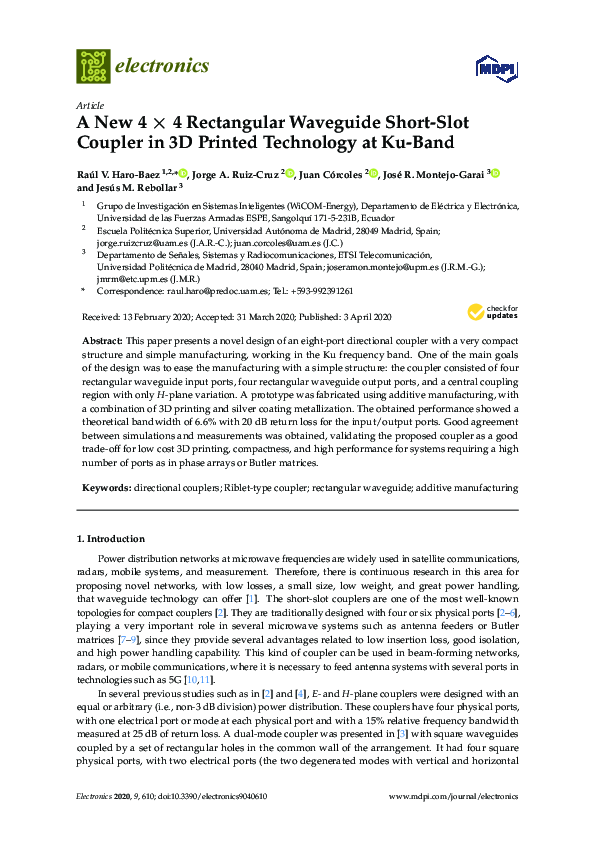 (PDF) A New 4 × 4 Rectangular Waveguide Short-Slot Coupler in 3D Printed Technology at Ku-Band