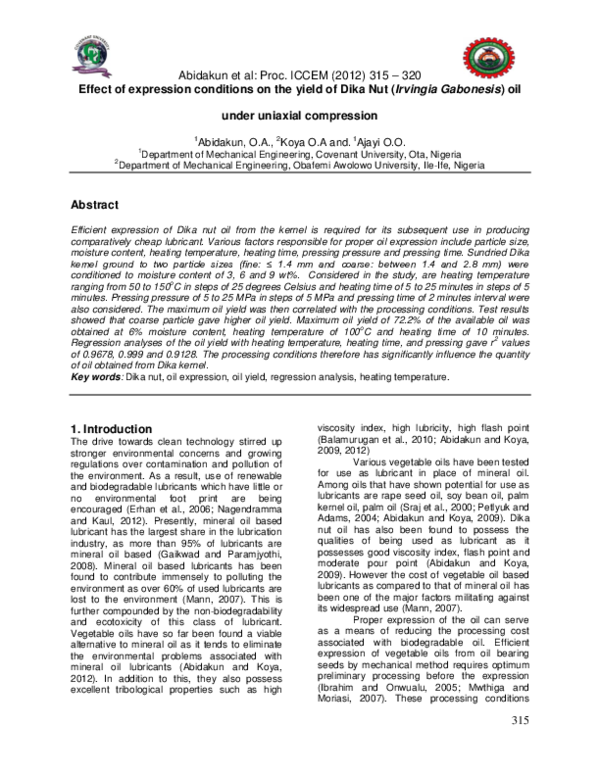 (PDF) Effect of Expression Conditions on the Yield of Dika Nut ...