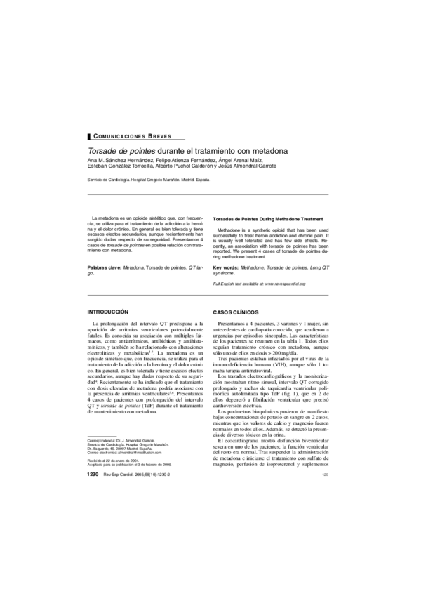 (PDF) Torsade de pointes durante el tratamiento con metadona