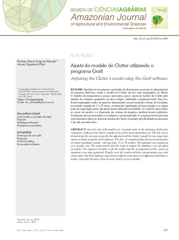 (PDF) Ajuste do modelo de Clutter utilizando o programa Gretl