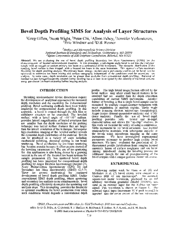 (PDF) Bevel Depth Profiling SIMS for Analysis of Layer Structures